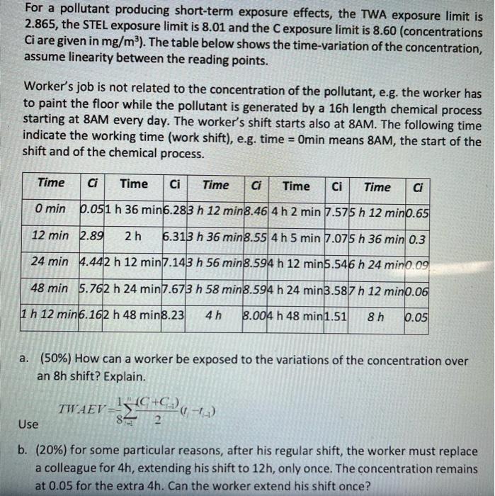 Solved For a pollutant producing short-term exposure | Chegg.com