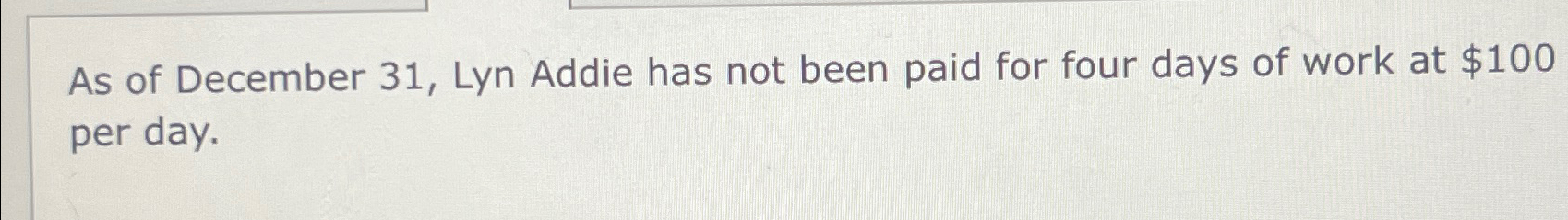 Solved As of December 31, ﻿Lyn Addie has not been paid for | Chegg.com
