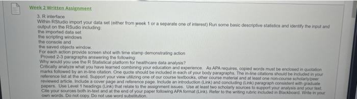 Neek 2 Written. Assiginment 3. R intertace Within | Chegg.com