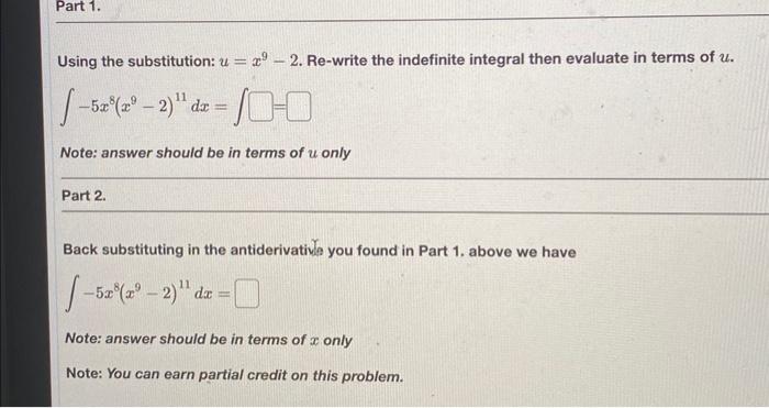 Solved Using the substitution: u=x9−2. Re-write the | Chegg.com