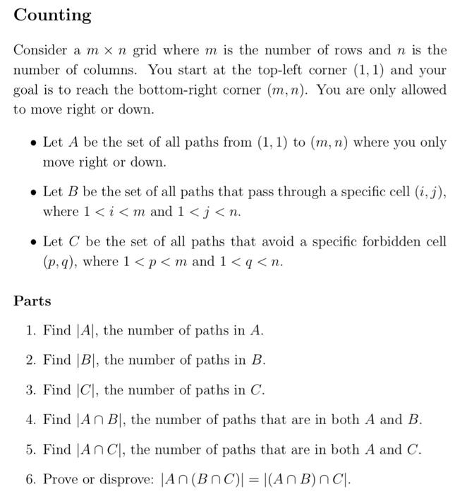 Solved Counting Consider a mx n grid where m is the number | Chegg.com