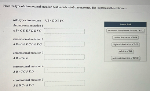 Solved Place the type of chromosomal mutation next to each | Chegg.com