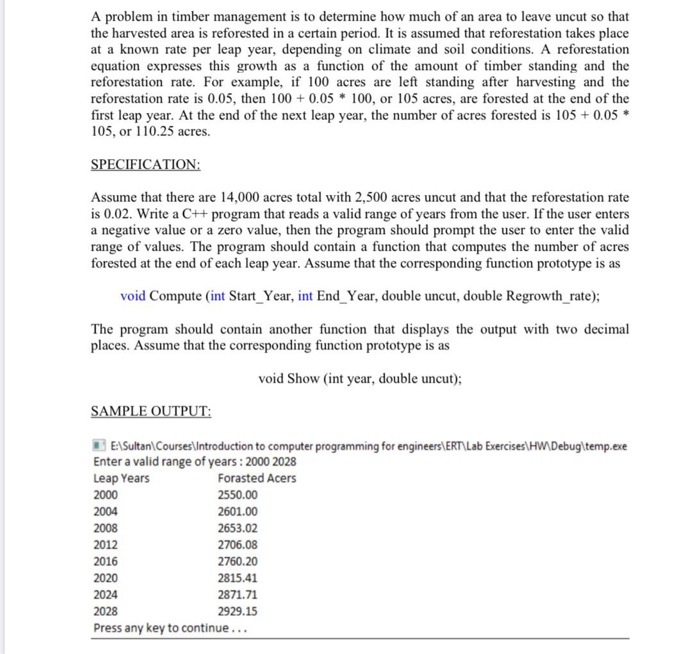 Solved A problem in timber management is to determine how | Chegg.com