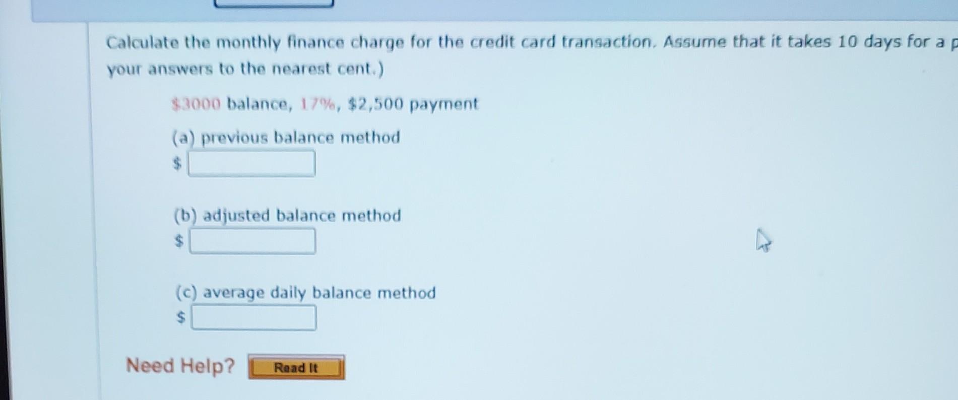 Solved Calculate the monthly finance charge for the credit | Chegg.com