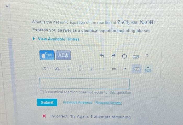 Solved What is the net ionic equation of the reaction of | Chegg.com