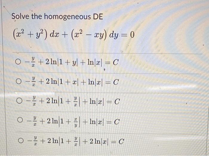 Solved Solve the homogeneous DE | Chegg.com