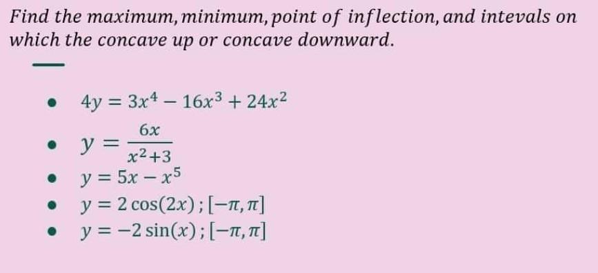Solved Find the maximum, minimum, point of inflection, and | Chegg.com | Chegg.com