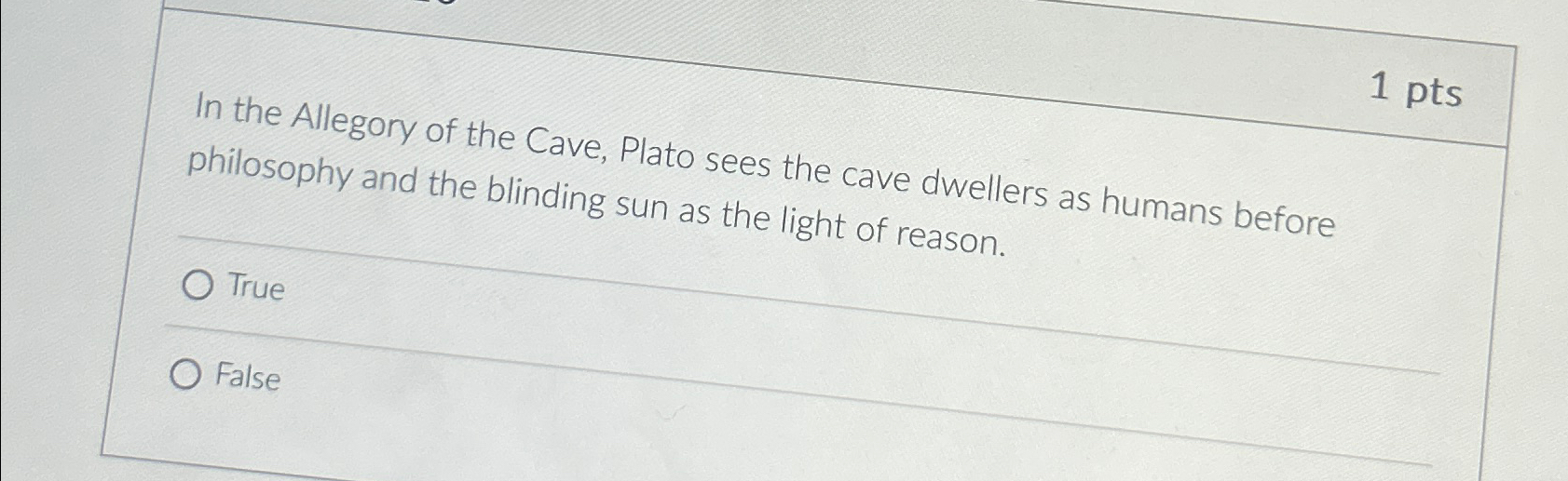 Solved 1 ﻿ptsIn the Allegory of the Cave, Plato sees the | Chegg.com