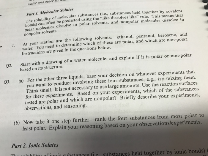 Solved water and other II Part 1. Molecular Solutes Wility | Chegg.com