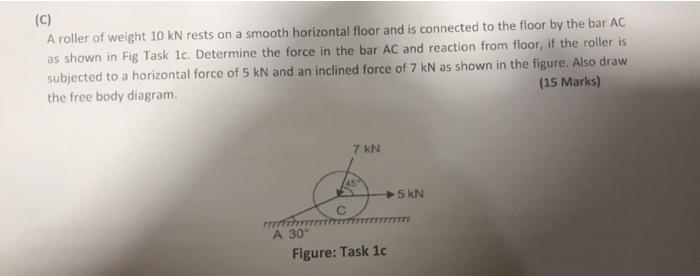 Solved (C) A roller of weight 10 kN rests on a smooth | Chegg.com