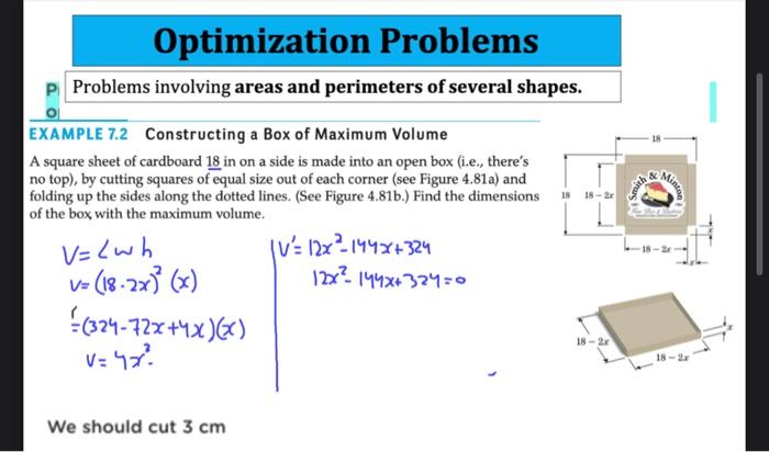 Solved Optimization Problems P Problems involving areas and | Chegg.com