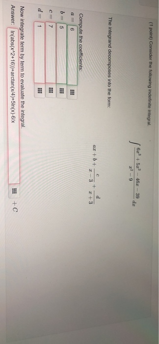 Solved (1 point) Consider the following indefinite integral. | Chegg.com