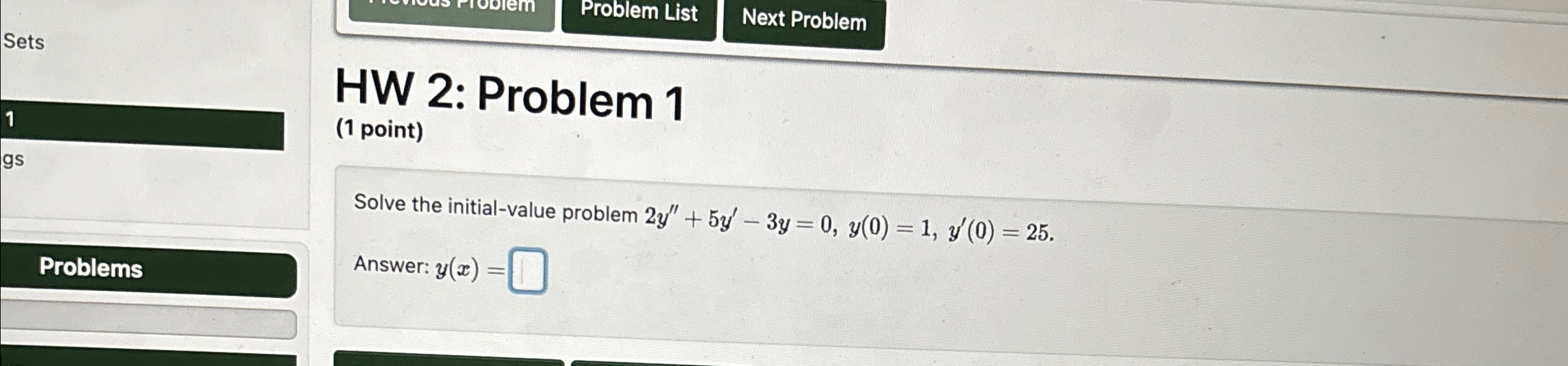 Solved Sets1HW 2: Problem 1(1 ﻿point)gsSolve the | Chegg.com