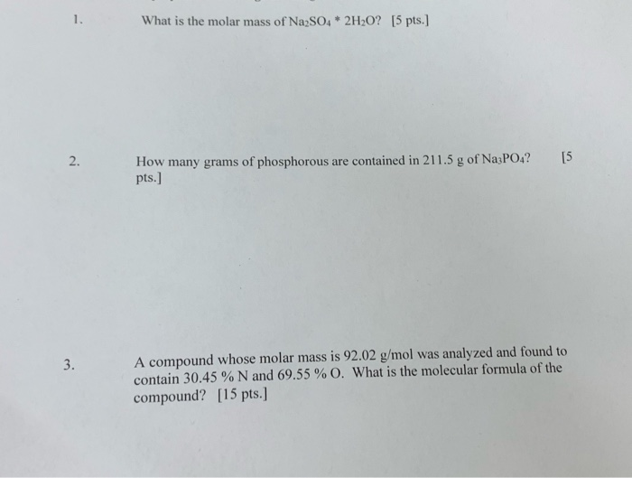 Solved What is the molar mass of Na2SO4 * 2H202 [5 pts.] [5 | Chegg.com