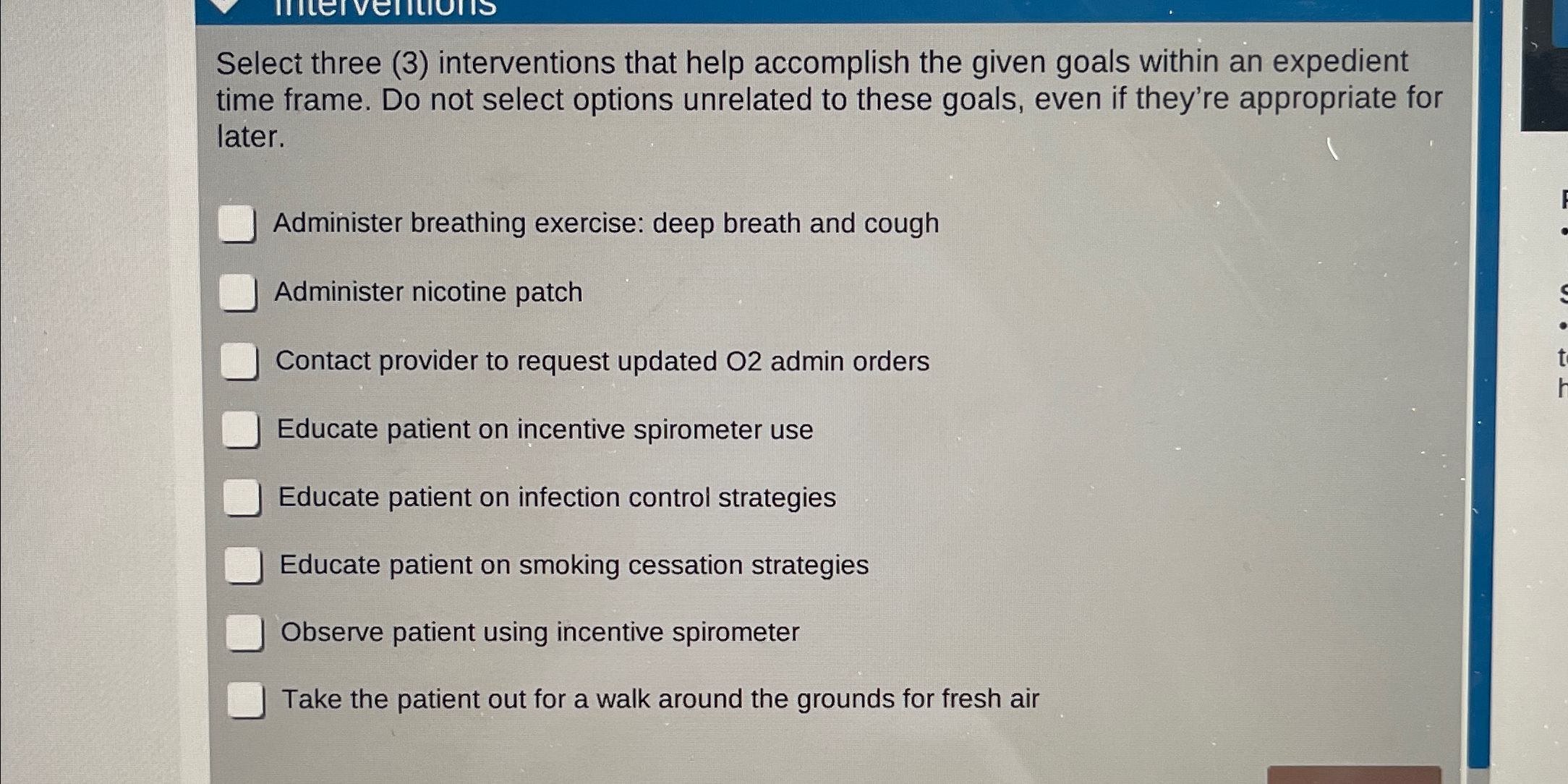 Solved Select three (3) ﻿interventions that help accomplish | Chegg.com