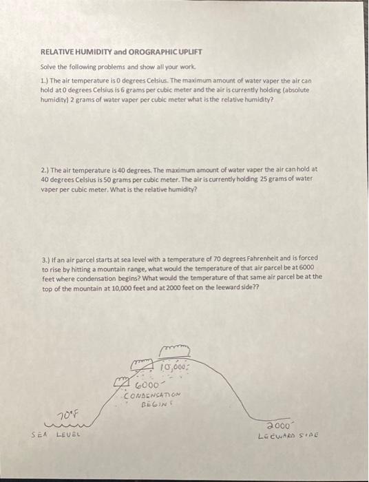 Solved RELATIVE HUMIDITY and OROGRAPHIC UPLIFT Solve the | Chegg.com