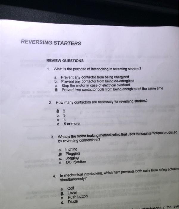 Solved 1. What is the purpose of interlocking in reversing | Chegg.com
