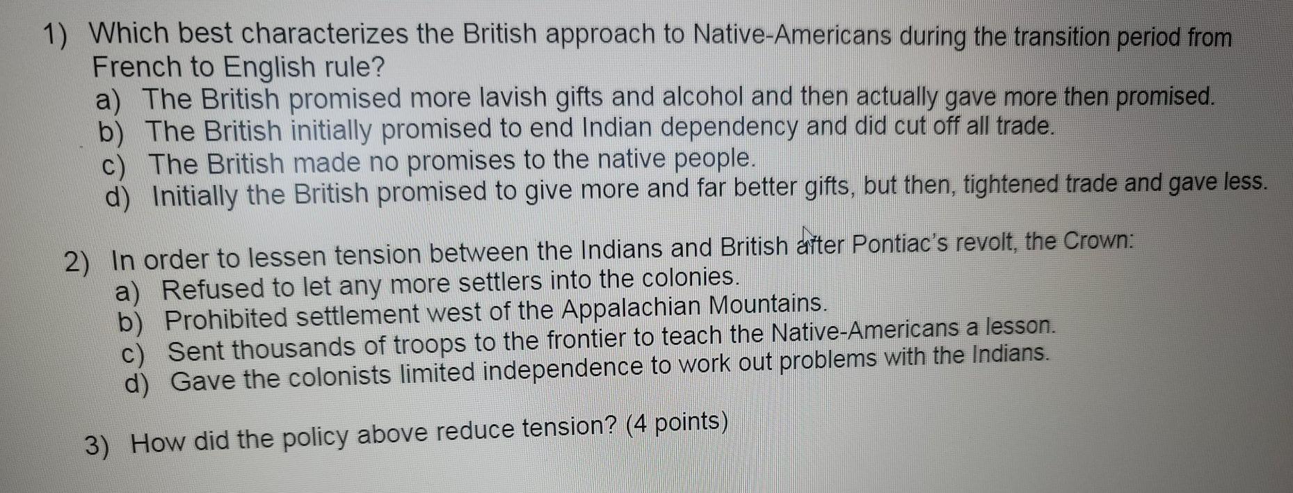 Solved 1) Which best characterizes the British approach to | Chegg.com