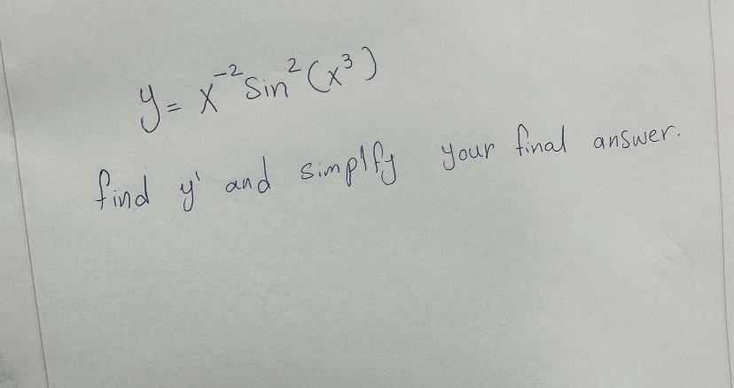 Solved y=x-2sin2(x3)find y' ﻿and simplfy your final answer. | Chegg.com