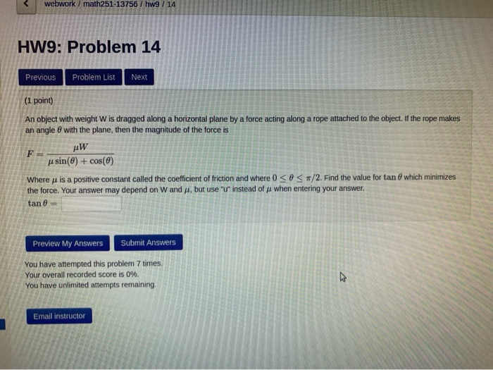 Solved webwork / math251-13756 / hw9 / 14 HW9: Problem 14 | Chegg.com