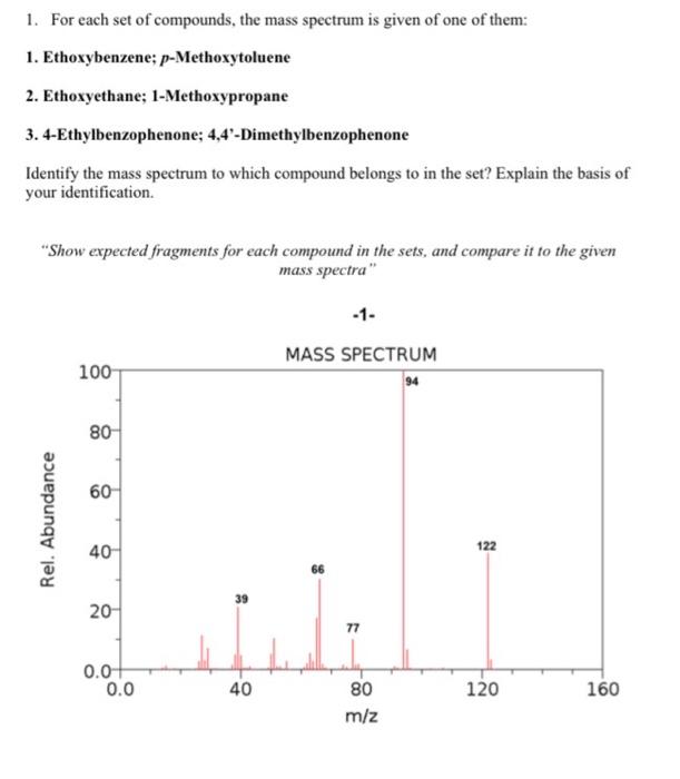 Solved 1. For each set of compounds, the mass spectrum is | Chegg.com