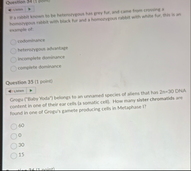Solved Question 34 (1) ﻿pointListehIf a rabbit known to be | Chegg.com