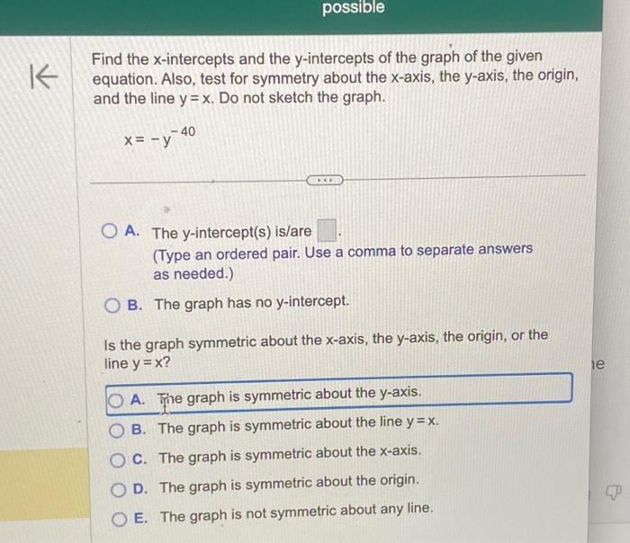 Solved Find the x-intercepts and the y-intercepts of the | Chegg.com