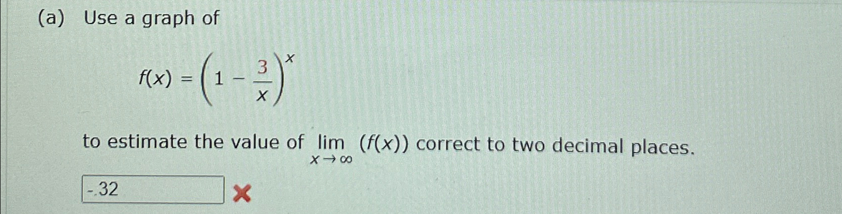 Solved (a) ﻿Use a graph off(x)=(1-3x)xto estimate the value | Chegg.com
