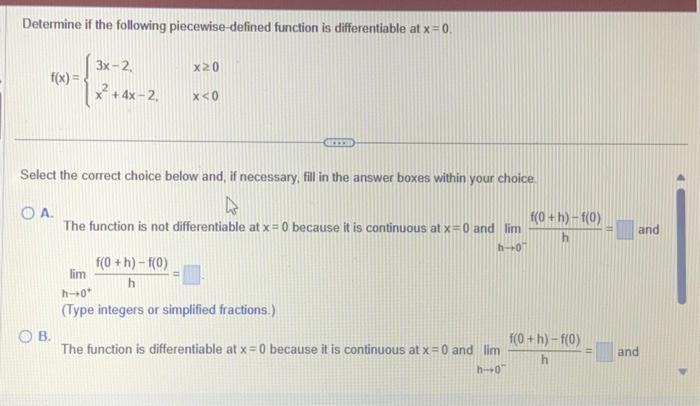 Solved Determine if the following piecewise-defined function | Chegg.com
