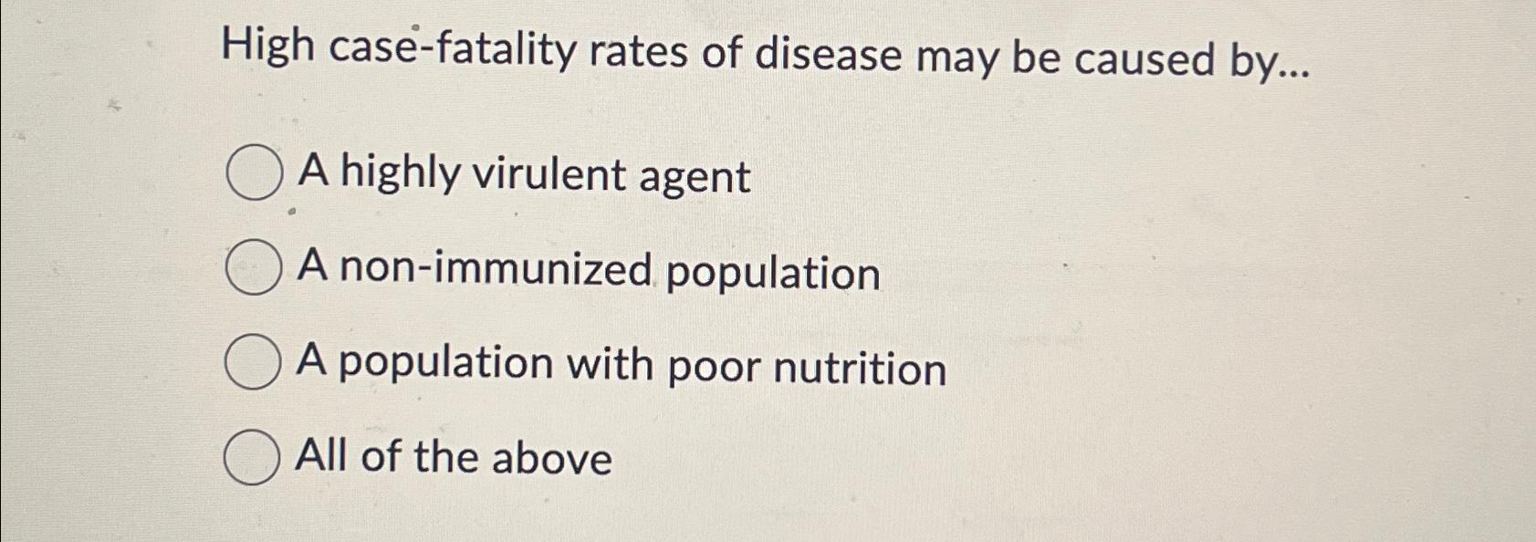 Solved High case-fatality rates of disease may be caused | Chegg.com