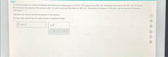 Solved A chemist prepares a mixture of dioxane and toluene | Chegg.com