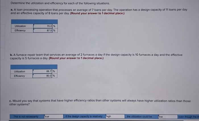Solved Determine the utilization and efficiency for each of | Chegg.com