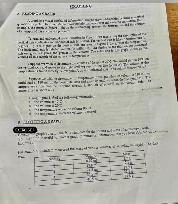A. READING A GRAPH: A graph is a visual display of | Chegg.com