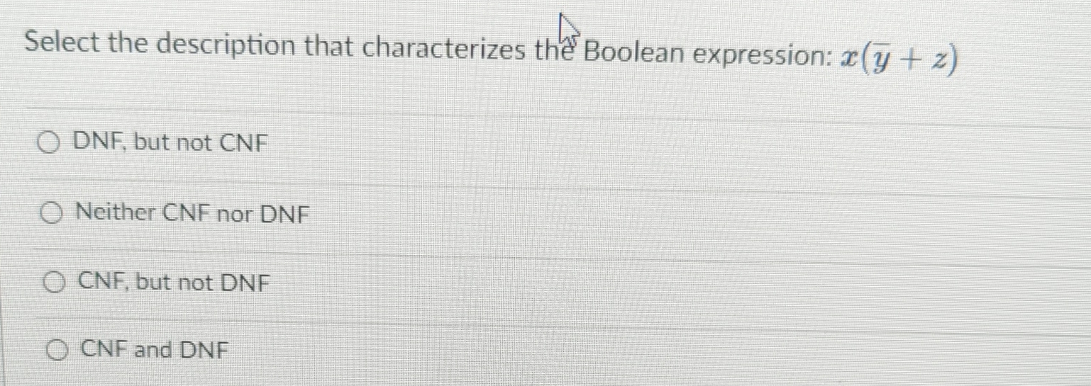 Solved Select the description that characterizes the Boolean | Chegg.com