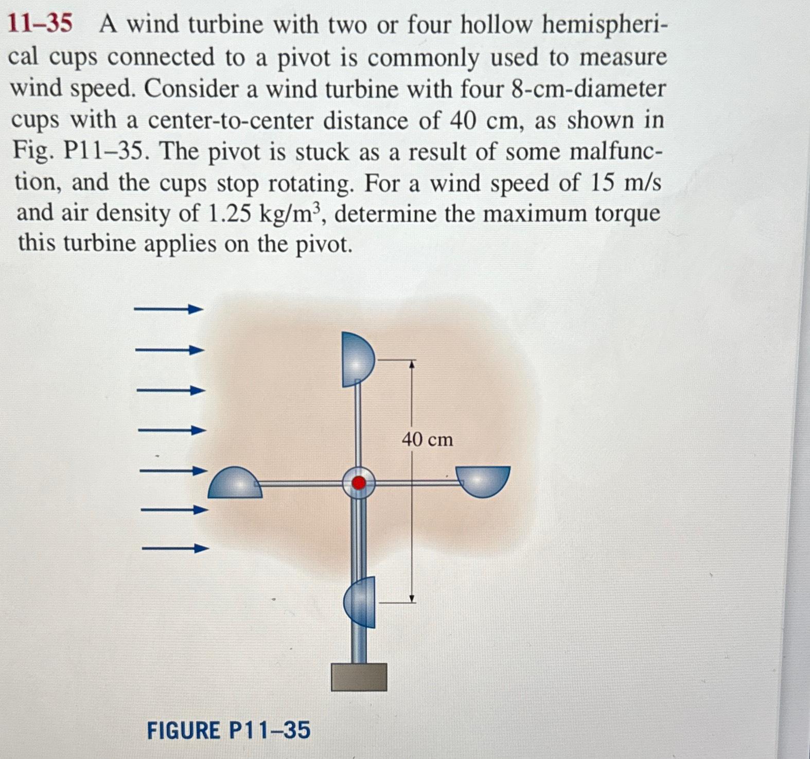 Solved 11-35 ﻿A wind turbine with two or four hollow | Chegg.com