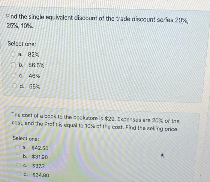 Solved Find the single equivalent discount of the trade | Chegg.com