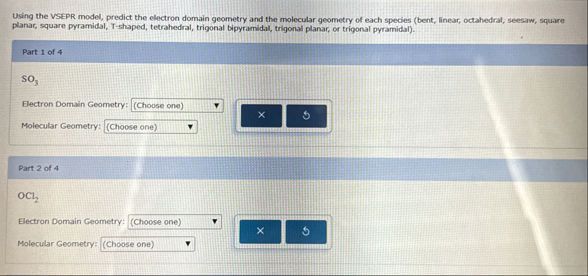 Solved Using the VSEPR model, predict the electron domain | Chegg.com