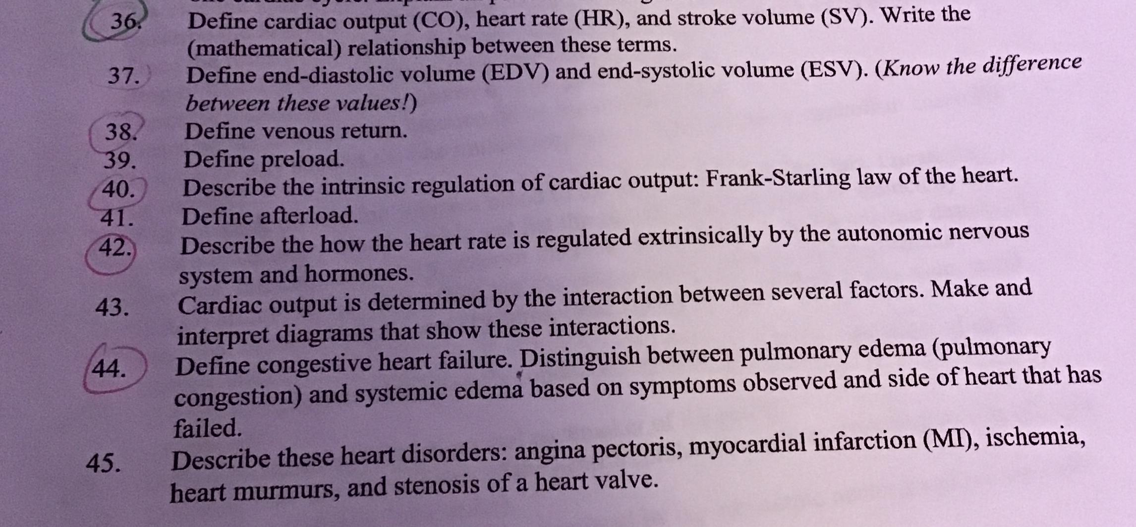 Solved Define cardiac output (CO), ﻿heart rate (HR), ﻿and | Chegg.com