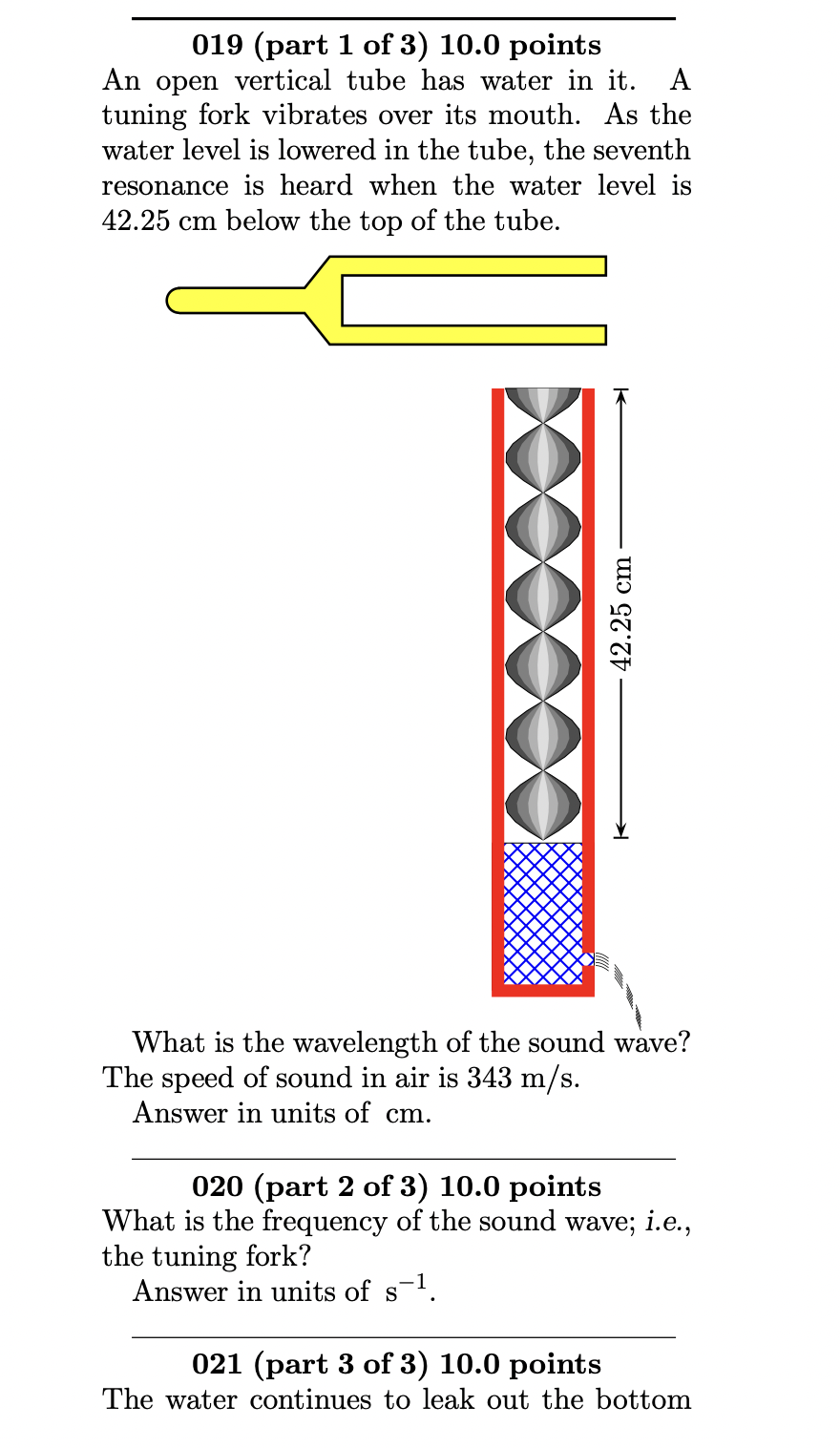 Solved 019 (part 1 ﻿of 3 ) 10.0 ﻿pointsAn open vertical tube | Chegg.com