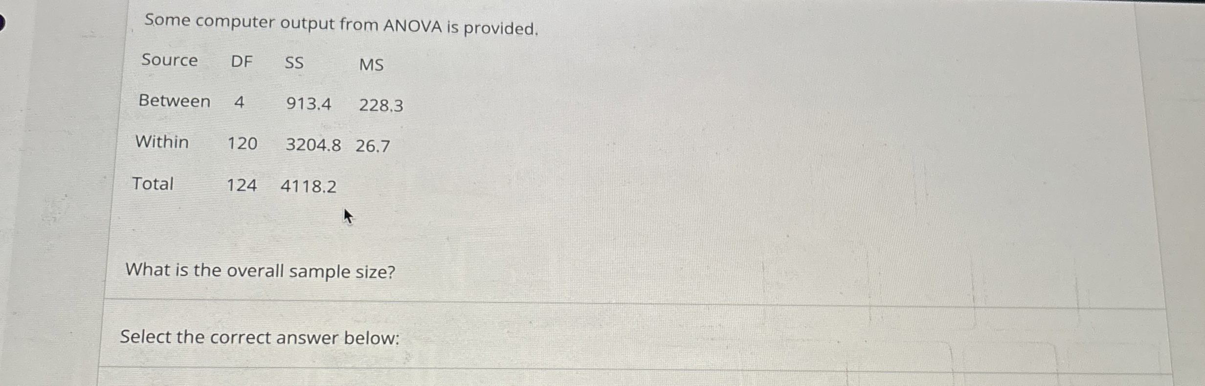 Solved Some computer output from ANOVA is | Chegg.com
