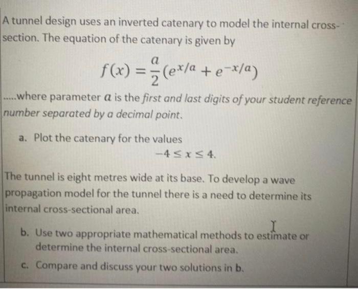 Solved A tunnel design uses an inverted catenary to model | Chegg.com