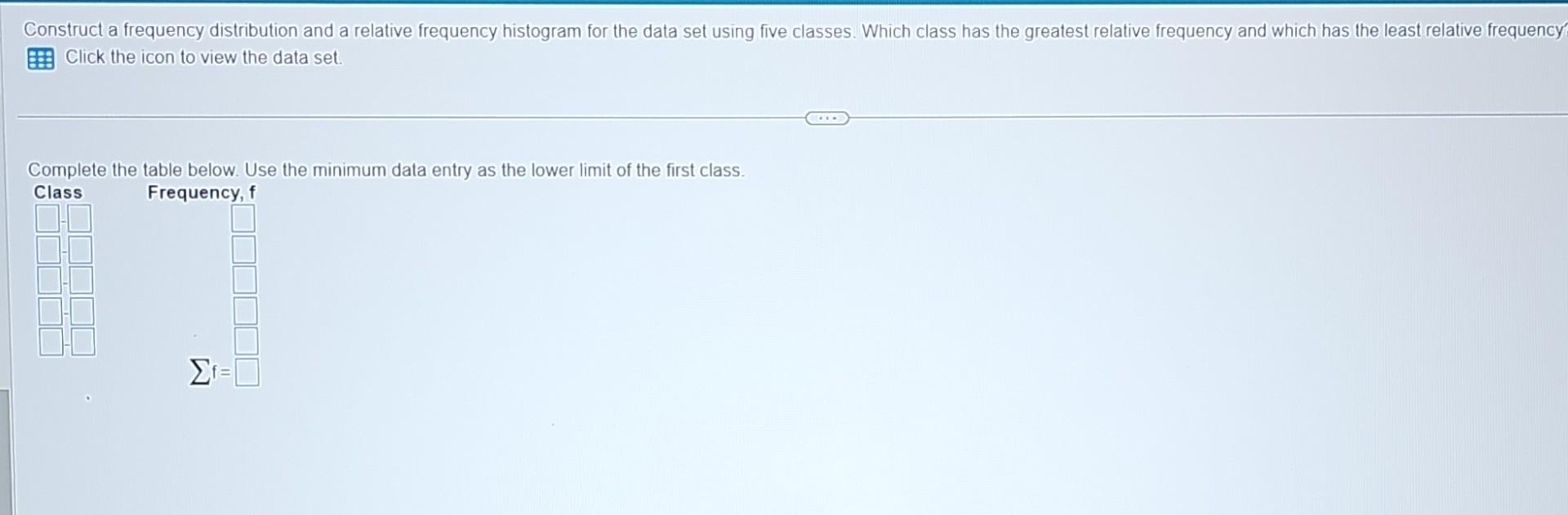 Solved Use the minimum data entry as the lower limit of the | Chegg.com