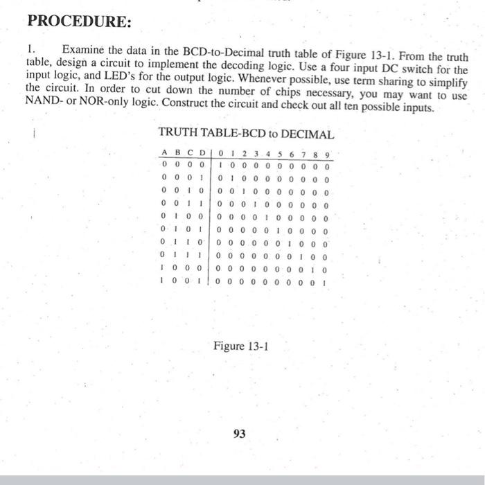 Solved PROCEDURE: 1. Examine the data in the BCD-to-Decimal | Chegg.com