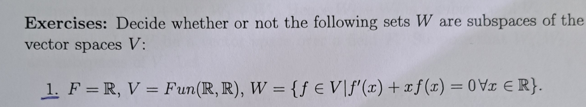 Solved Exercises: Decide whether or not the following sets W | Chegg.com