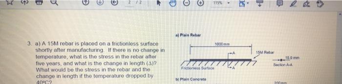 Solved Up B D G € 115% .) Plain Rebar 1000 m 3. a) A 15M | Chegg.com
