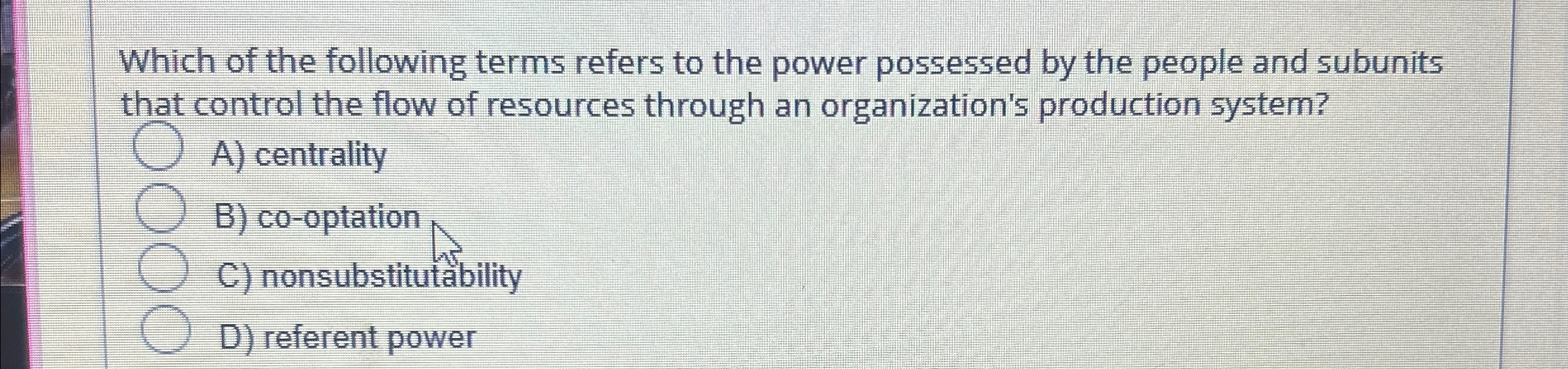 Solved Which of the following terms refers to the power | Chegg.com
