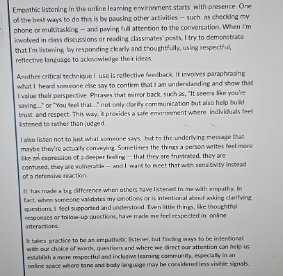 Solved Empathic listening in the online learning environment | Chegg.com