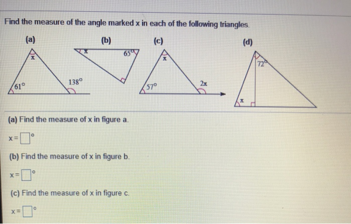 Solved Find the measure of the angle marked x in each of the | Chegg.com