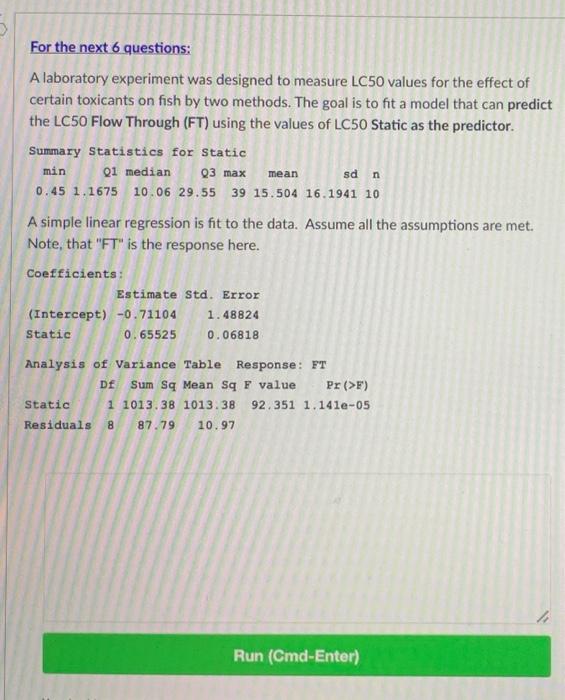 Solved min mean For the next 6 questions: A laboratory | Chegg.com