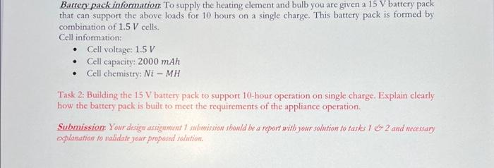 Solved Battery pack information. To supply the heating | Chegg.com